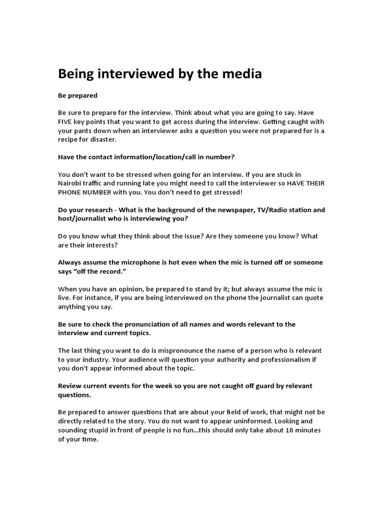 Media Interviews Hand Out | PDF | Interview | Communication