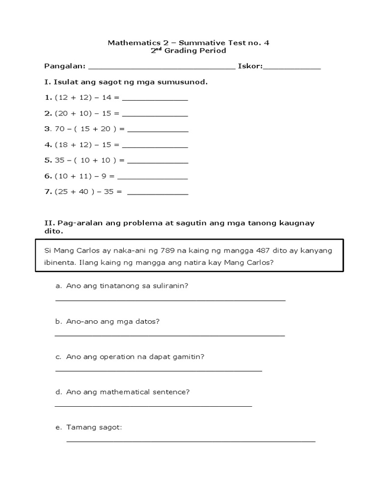 Math 2. Summative Test #4 | PDF