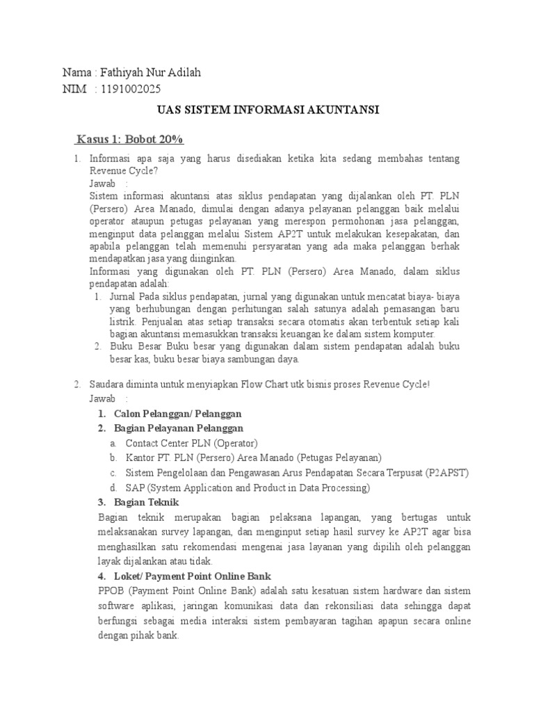 UAS SIA AKT 41 - Fathiyah Nur Adilah - 1191002025 | PDF