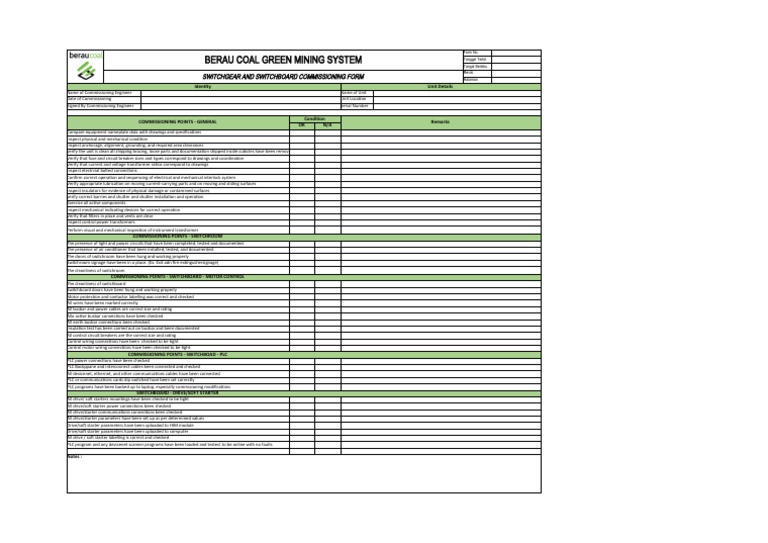 MCC Commissioning Form | PDF | Transformer | Programmable Logic Controller