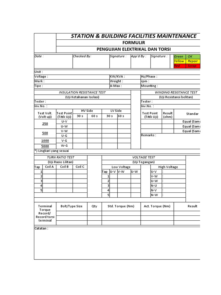 Form Pengukuran Elektrikal Dan Torsi | PDF | Electrical Components ...