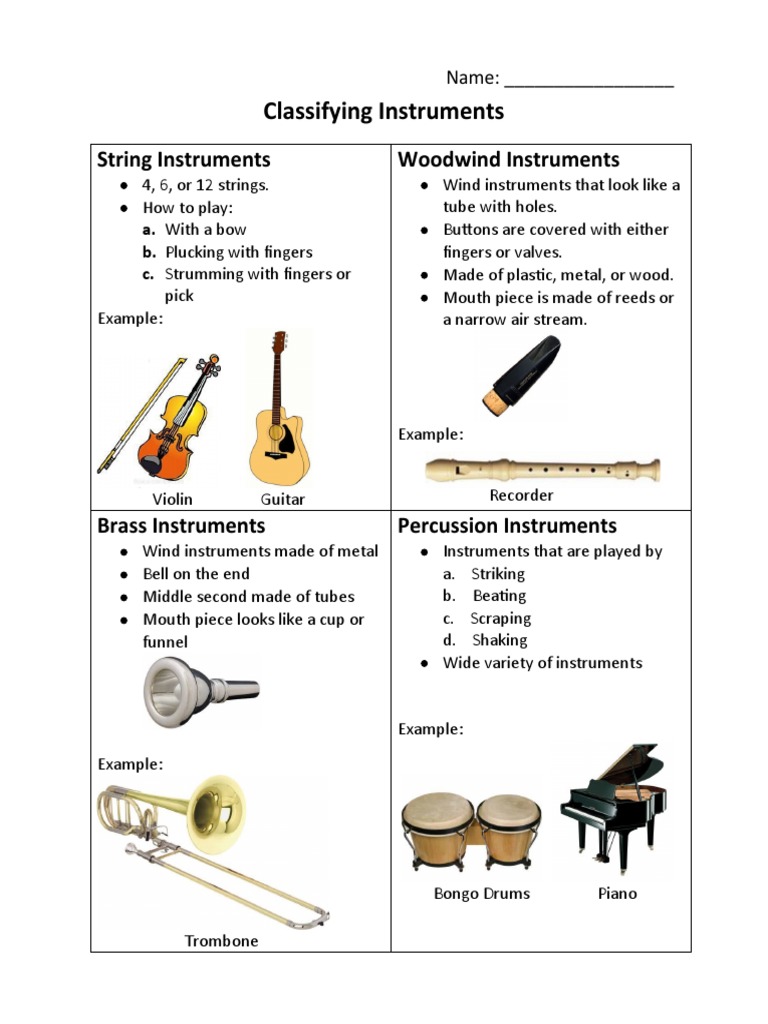 Instrument Classifications Worksheet | PDF