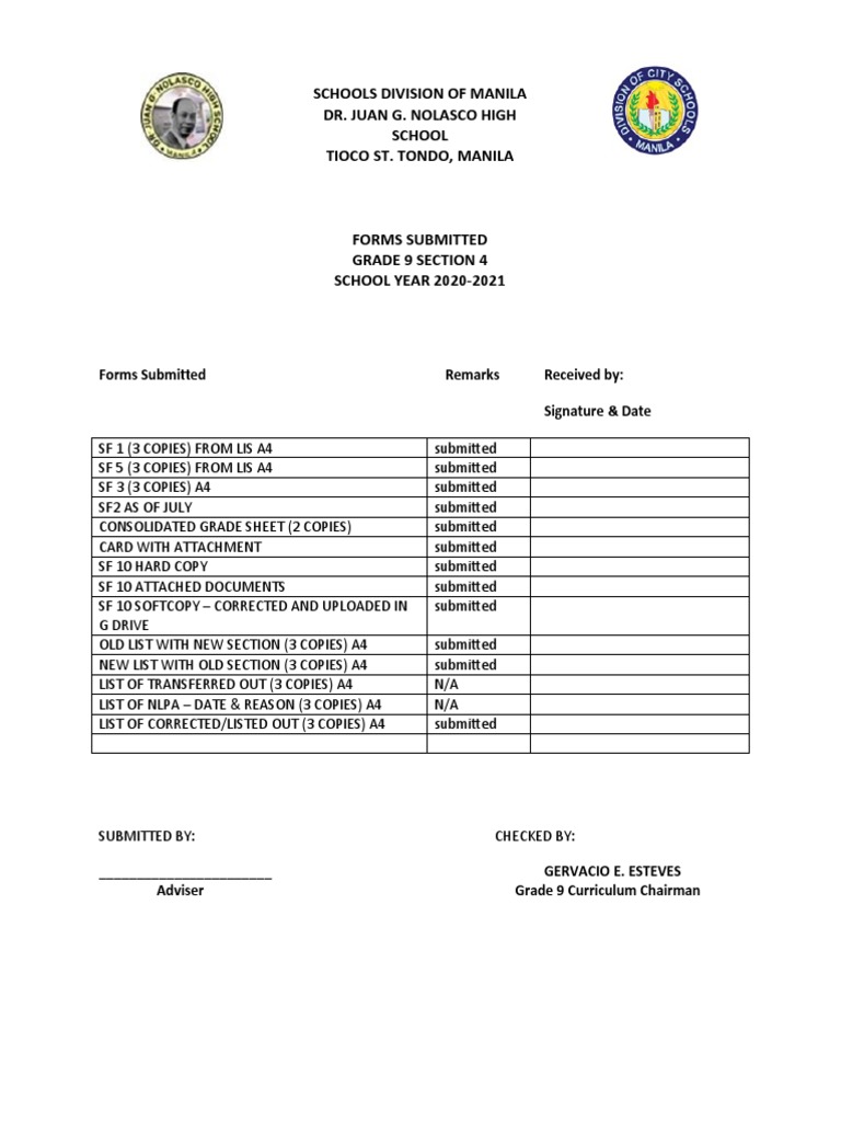 Forms SubmittedRemarksReceived by | PDF