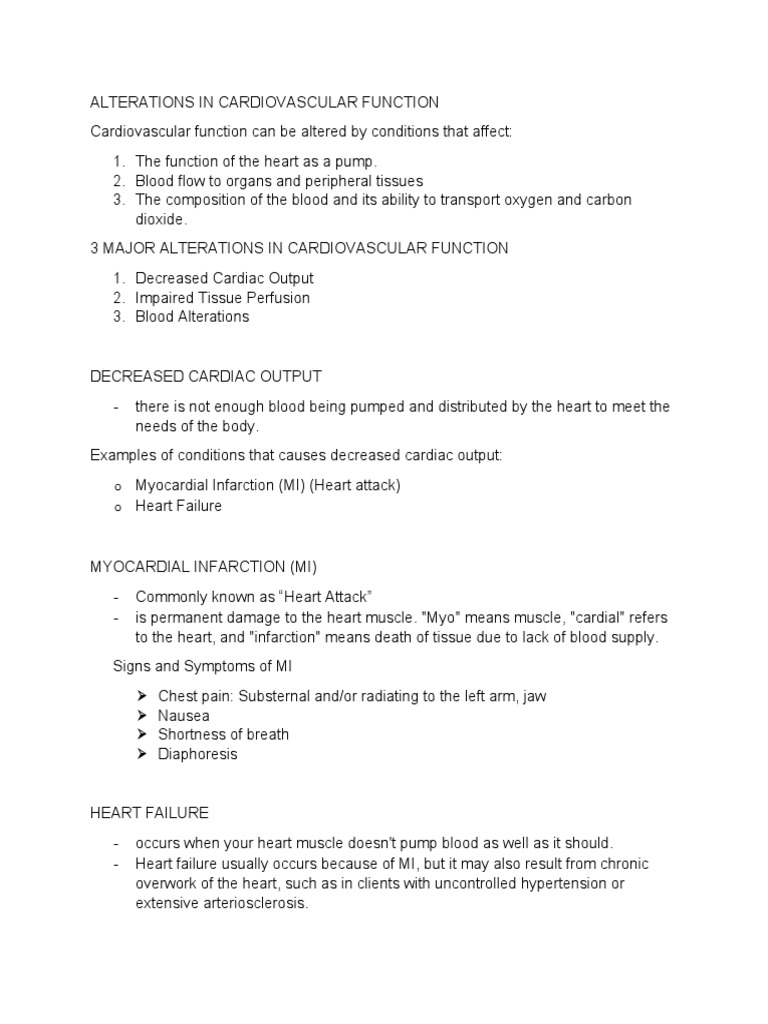 Major Alterations in Cardiovascular Function: Decreased Cardiac Output ...