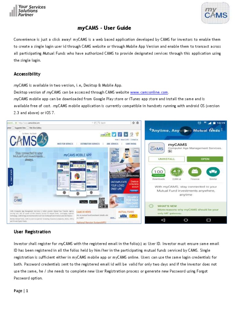 MyCAMS User Guide | PDF | Google Play | Mobile App