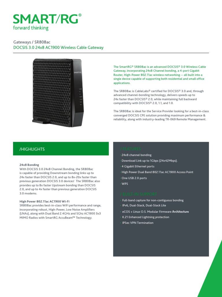 Gateways / SR808ac: DOCSIS 3.0 24x8 AC1900 Wireless Cable Gateway | PDF ...