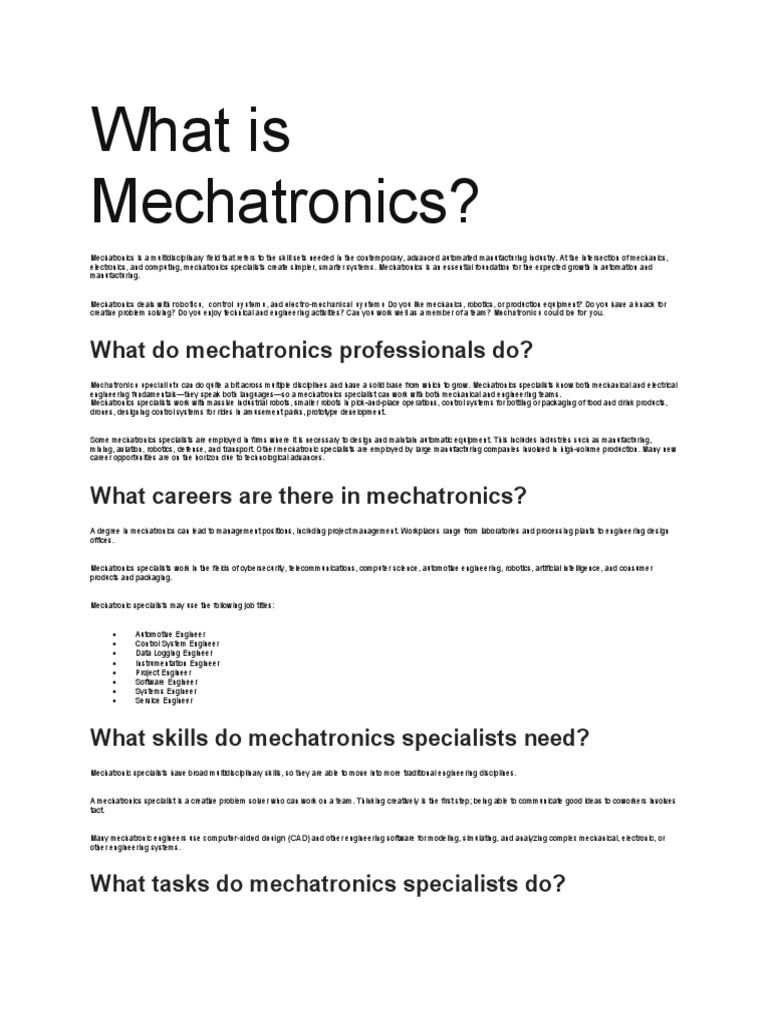 Mechatronics Engineering Essentials | PDF | Mechatronics | Engineer