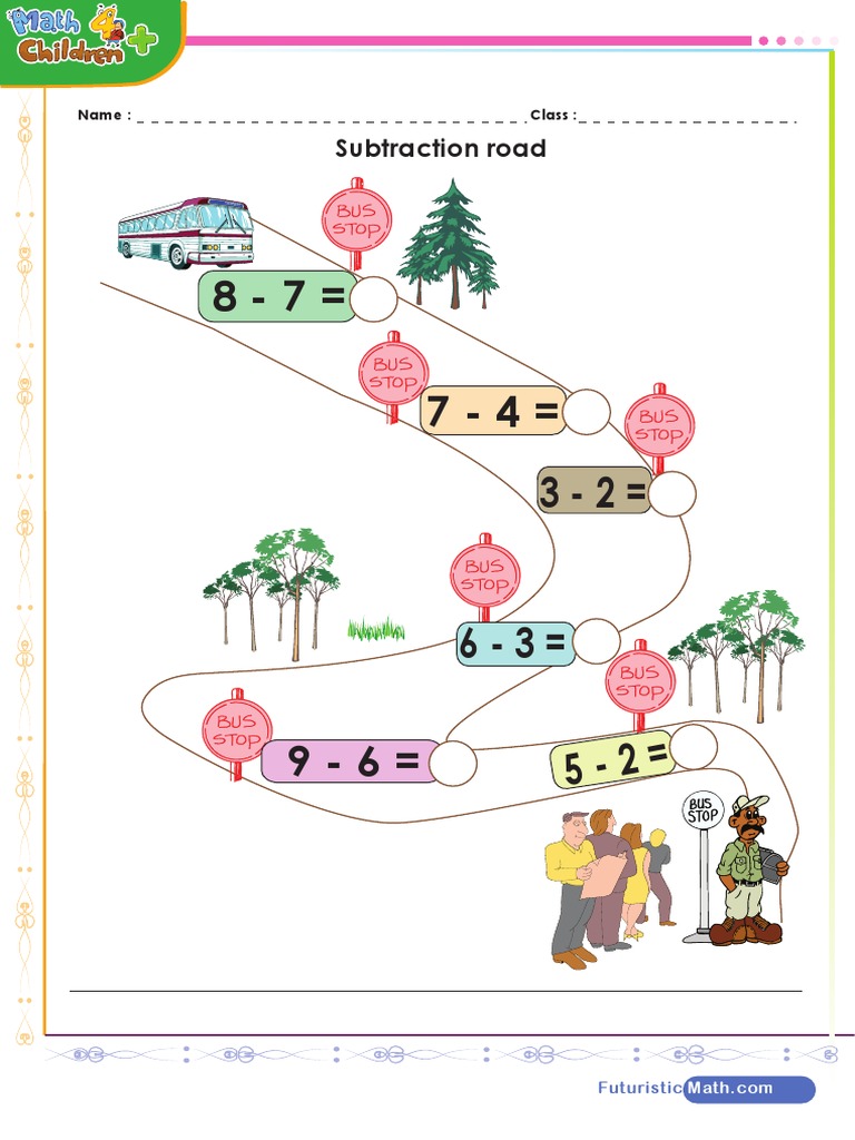 Subtraction Bus Stop To 10 Worksheet | PDF