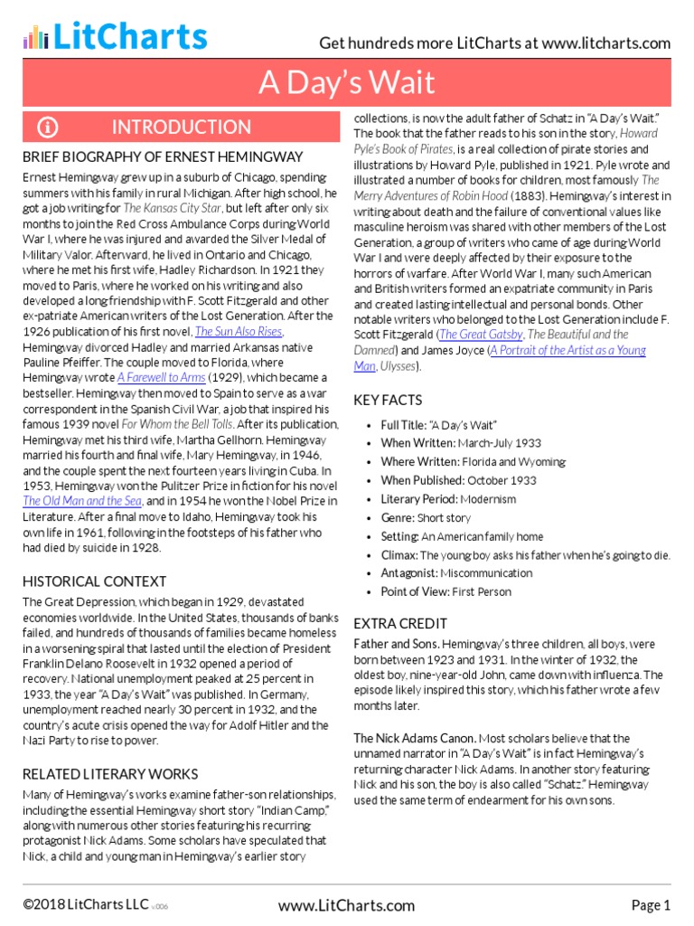 A Days Wait LitChart | PDF | Ernest Hemingway | Unrest