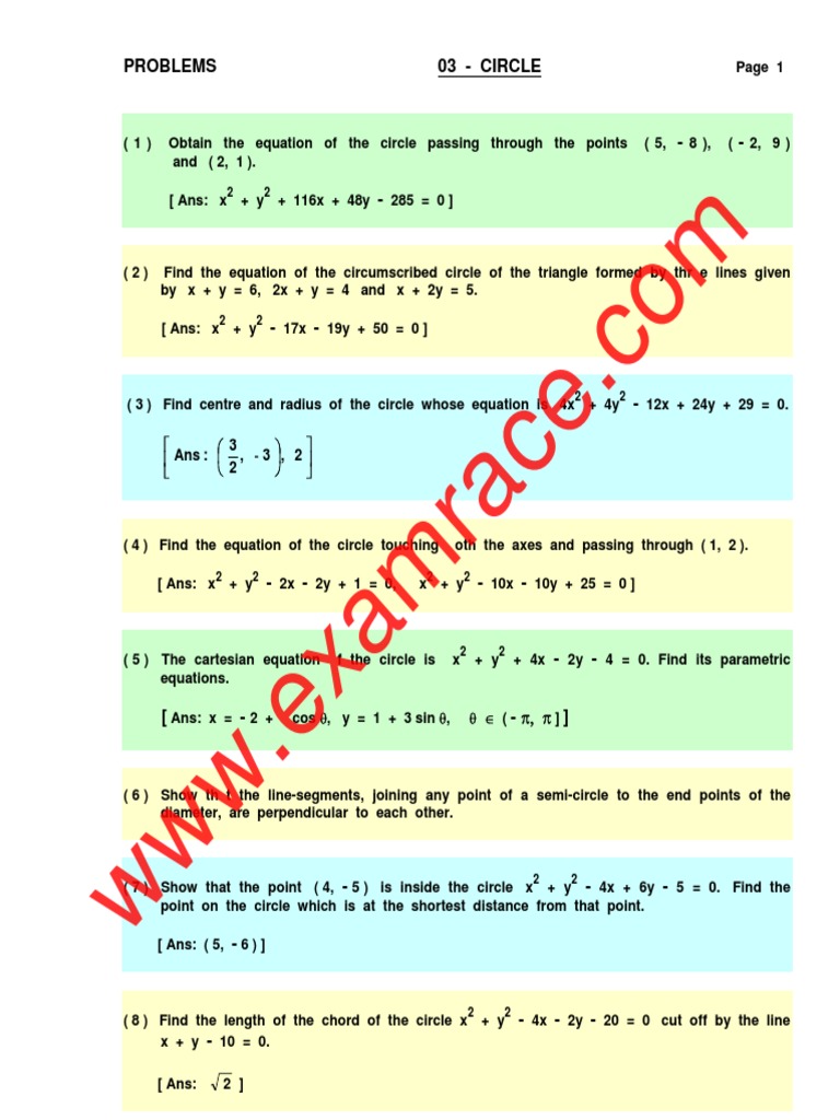 Equations of Circles: Problems with Solutions | PDF | Circle ...