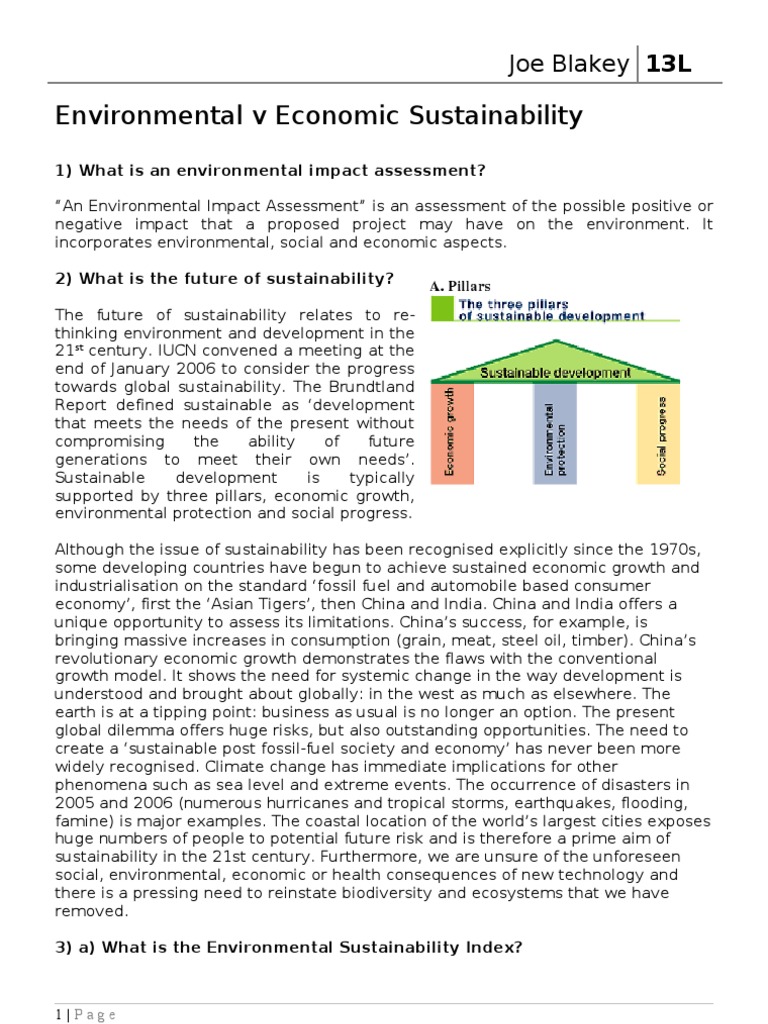 Environmental V Economic Sustainability | PDF | Air Pollution ...
