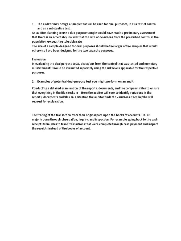 Examples of Potential Dual-Purpose Test You Might Perform On An Audit ...