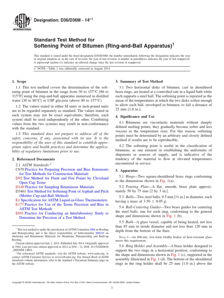 Softening Point of Bitumen (Ring-and-Ball Apparatus) : Standard Test ...
