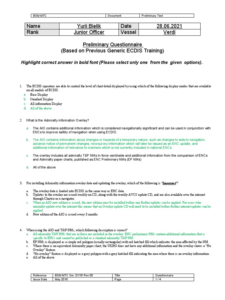 ECDIS Preliminary Questionnaire - MTC Revised | PDF | Computing | Computing And Information ...