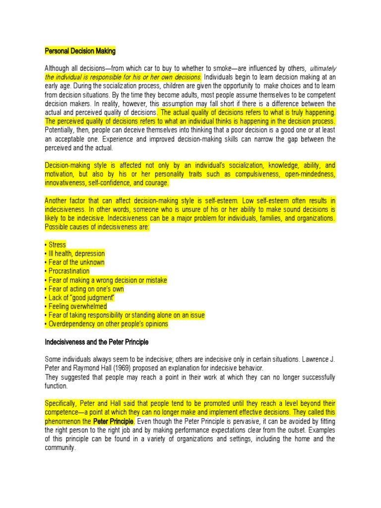 Personal Decision Making (Report) | PDF | Self Esteem | Decision Making