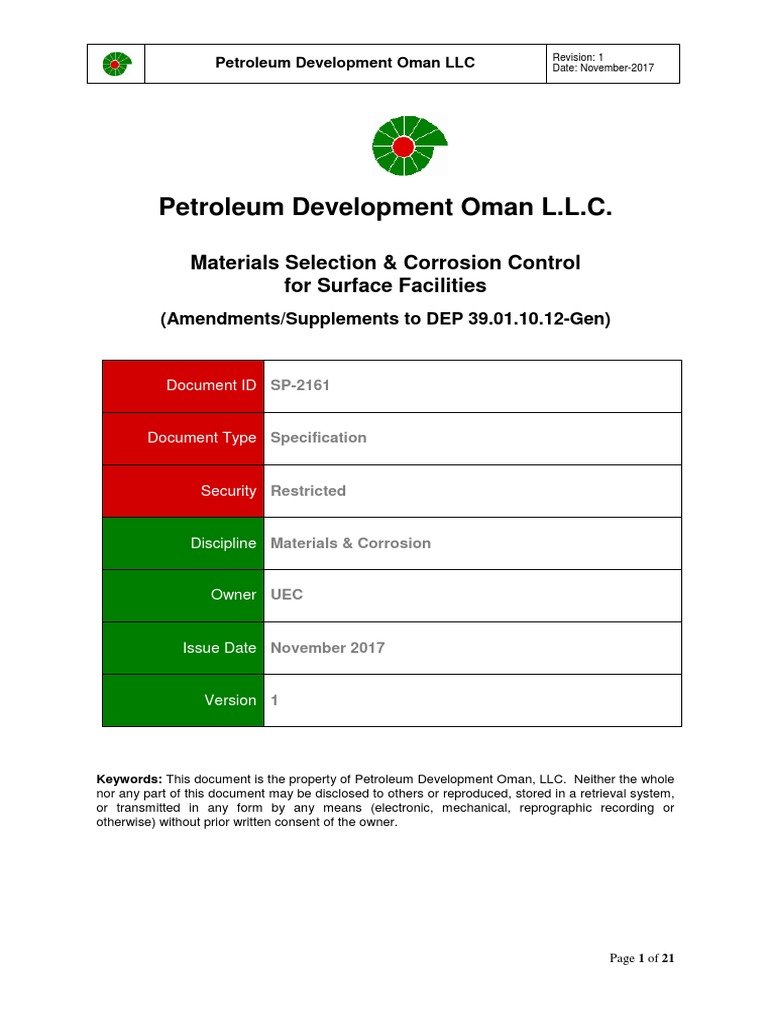 PDO Materials & Corrosion Control Spec | PDF | Stainless Steel | Pipe ...