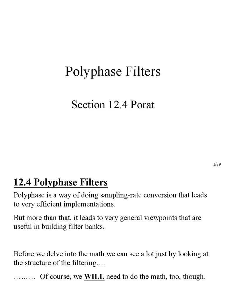 Efficient Polyphase Filters for Decimation and Interpolation | PDF | Integer | Discrete Mathematics