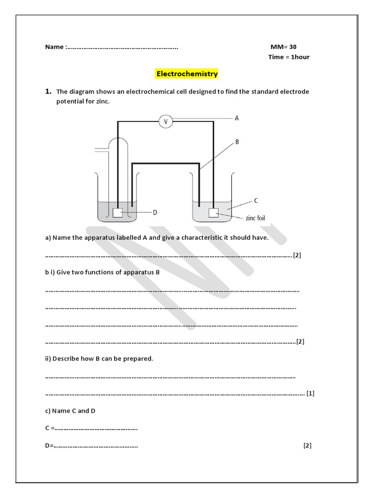 Electrochemistry Exam Questions | PDF | Electrochemistry | Redox