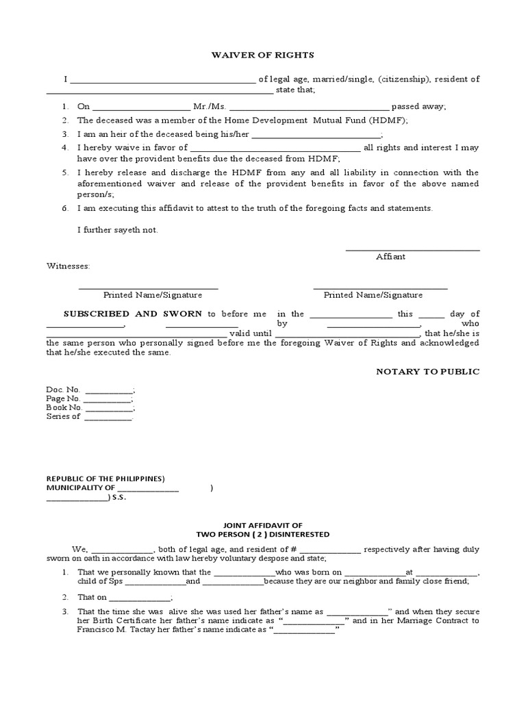Waiver of Rights | PDF | Affidavit | Document