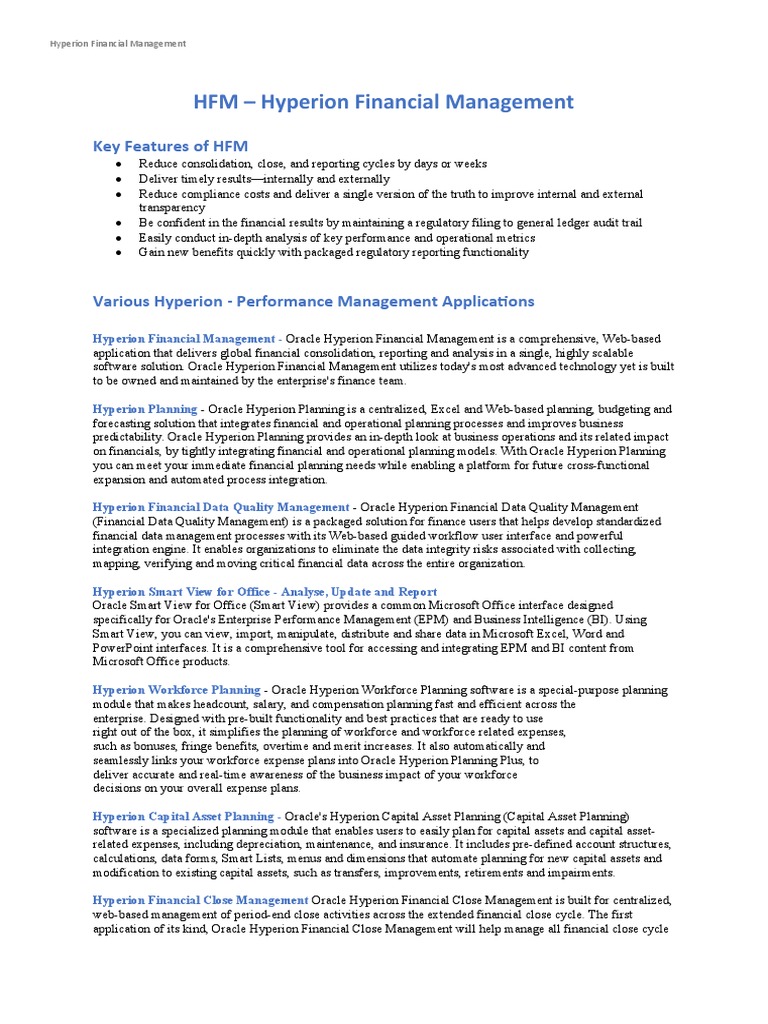 HFM - Hyperion Financial Management: Key Features of HFM | PDF | Web ...