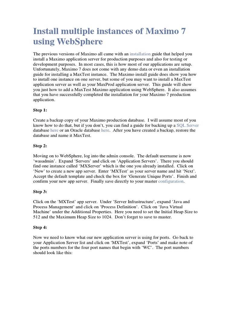 Install Multiple Instances of Maximo 7 Using WebSphere | PDF | Application Server | Databases