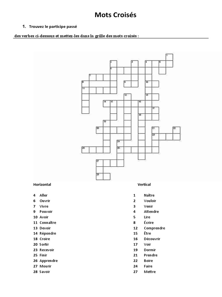 Mots Croisés : Passé Composé FLE | PDF | Langues