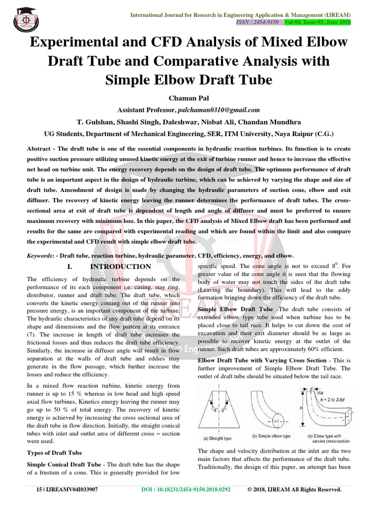 Experimental and CFD Analysis of Mixed Elbow Draft Tube and Comparative ...