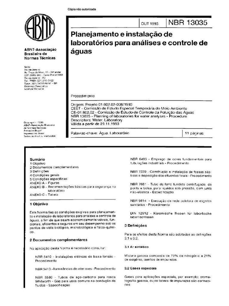NBR 13035 de 1993 - Planejamento e Instalacao de Laboratorios para ...