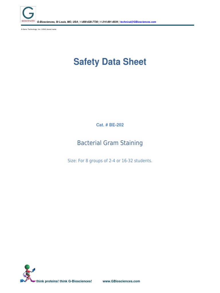 Safety Data Sheet: Bacterial Gram Staining | PDF | Toxicity | Personal ...