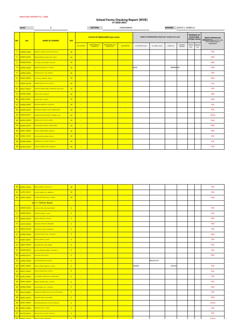 School Forms Checking Report (SFCR) : 8 Panganiban Gerlie S. Gabrillo | PDF