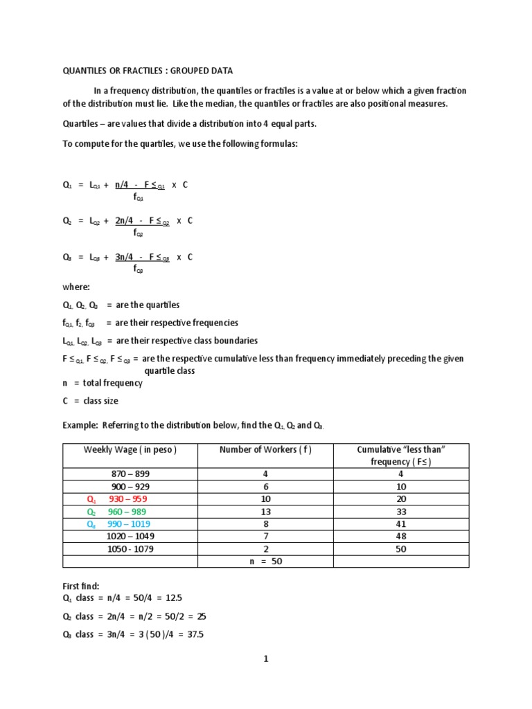 Quantiles or Fractiles - Grouped Data | PDF | Quantile | Sampling (Statistics)