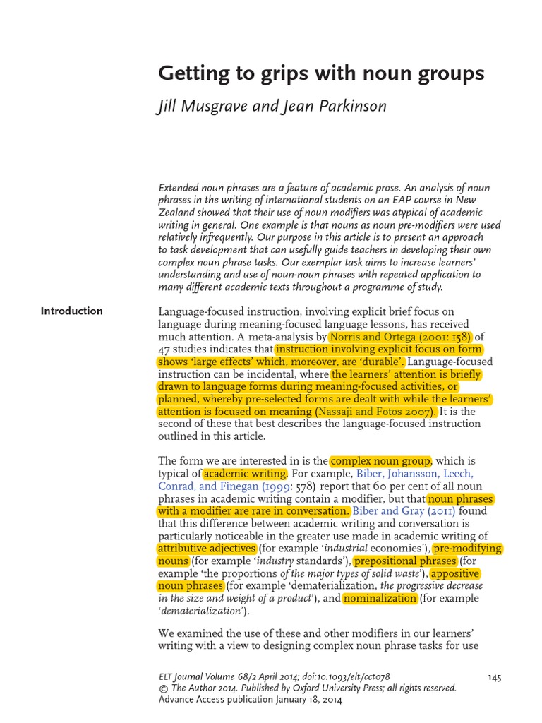 Musgrave and Parkinson - Getting To Grips With Noun Groups | PDF ...