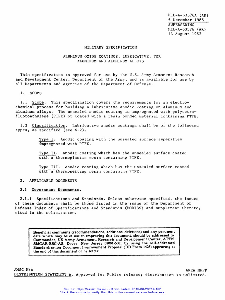 MIL-A-63576 - Aluminium Oxide Coating, Lubricative For Aluminum and ...