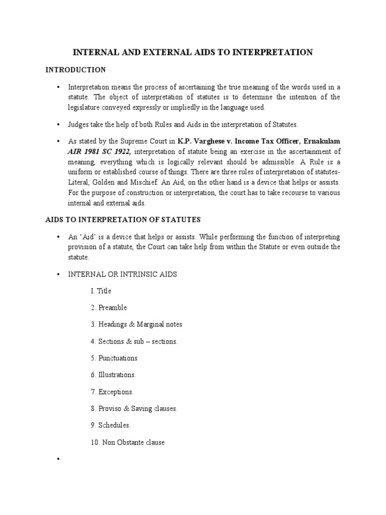 Internal and External Aids To Interpretation | PDF | Public Law | Legal ...