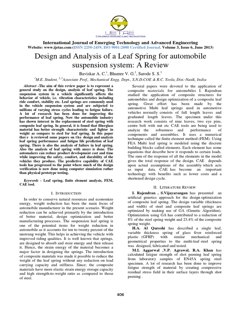 Design and Analysis of A Leaf Spring For | PDF | Strength Of Materials ...