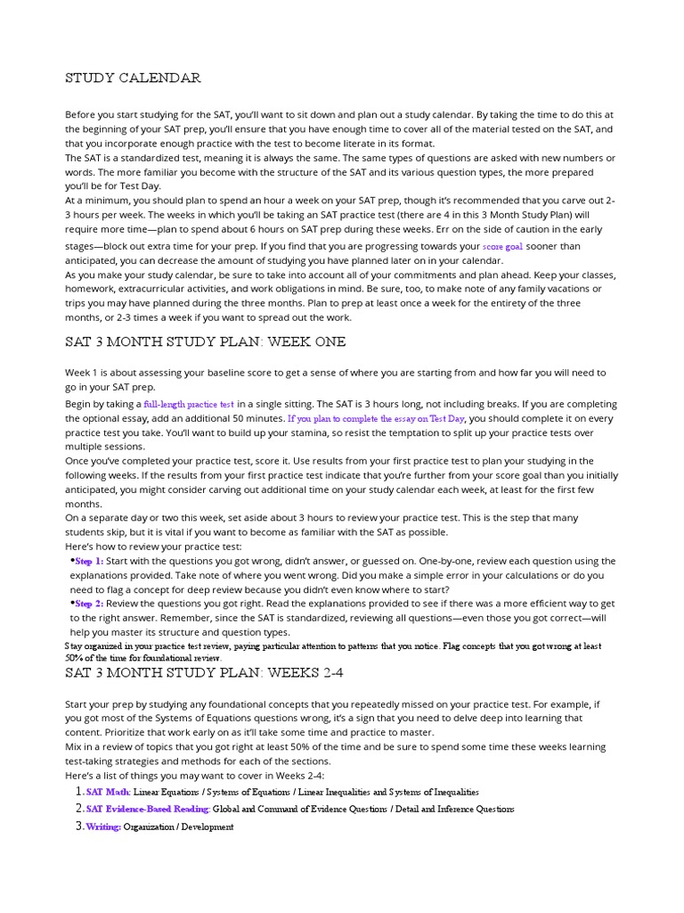 Sat Prep Calendar | Download Free PDF | Sat | Cognition