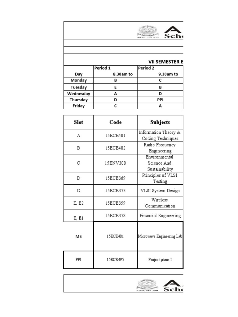 Class Timetable Department of Ece Vii Semester Ece A | PDF | Electronic ...