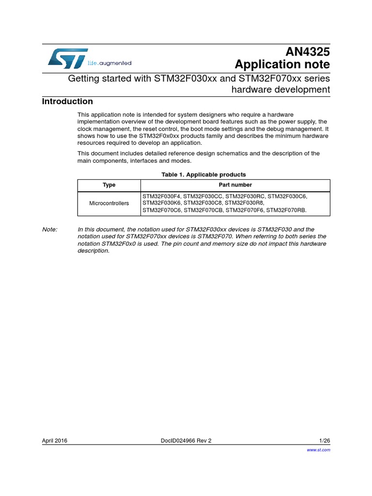 Getting Started With stm32f030xx and stm32f070xx Series Hardware Development Stmicroelectronics ...