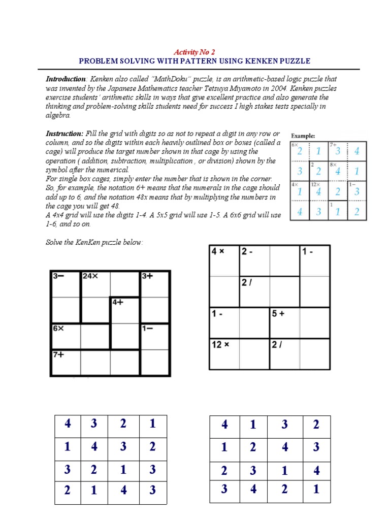 Problem Solving With Pattern Using Kenken Puzzle | PDF