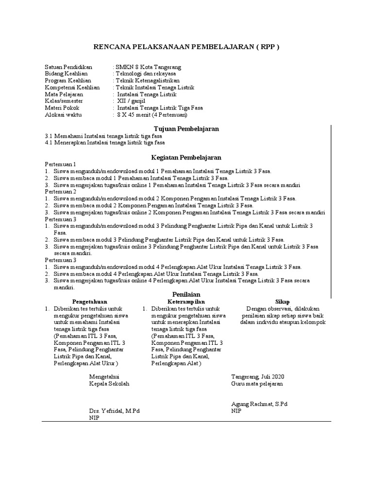 RPP 1 Lembar (ITL 12) | PDF