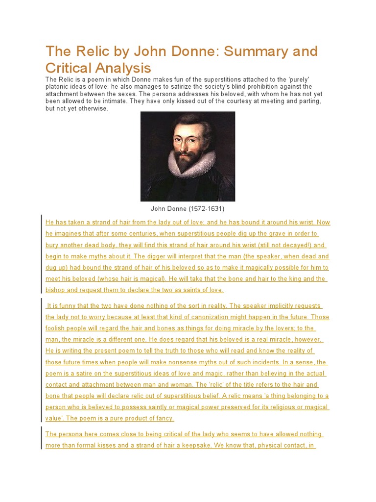 The Relic by John Donne: Summary and Critical Analysis | PDF | Relic | Love