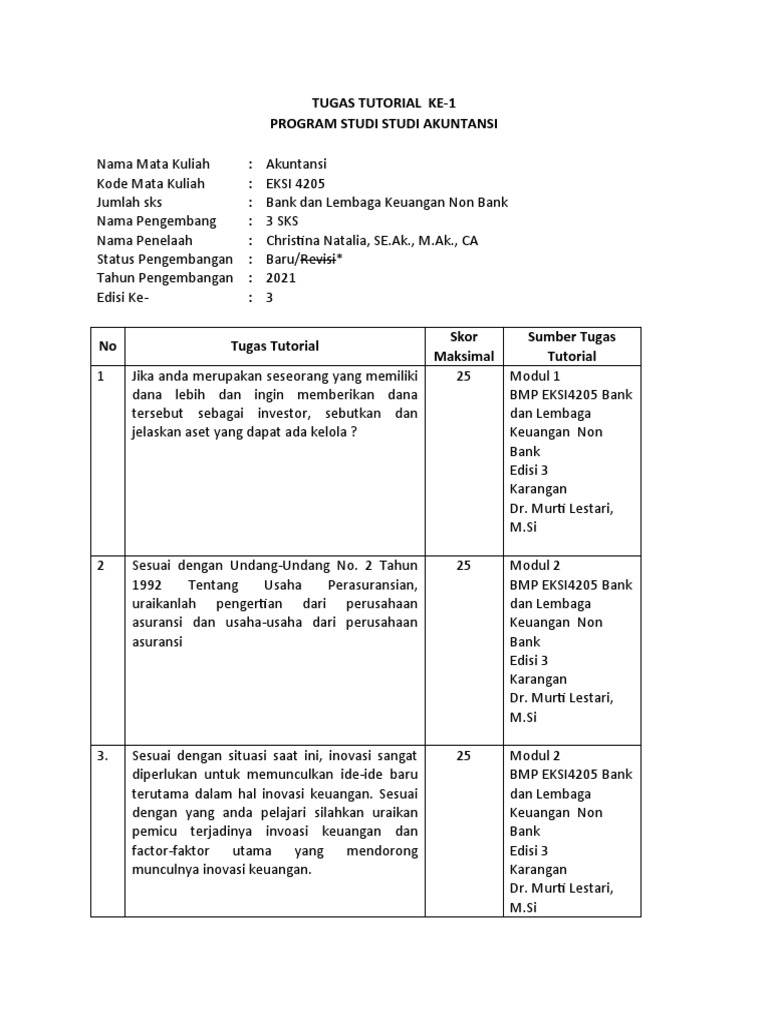 TUGAS TUTORIAL KE-1 PROGRAM STUDI STUDI AKUNTANSI | PDF