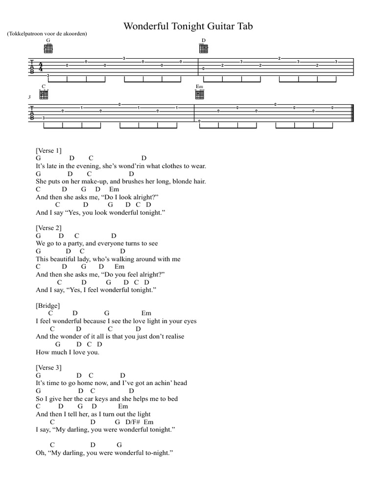 Wonderful Tonight Guitar Tab | PDF
