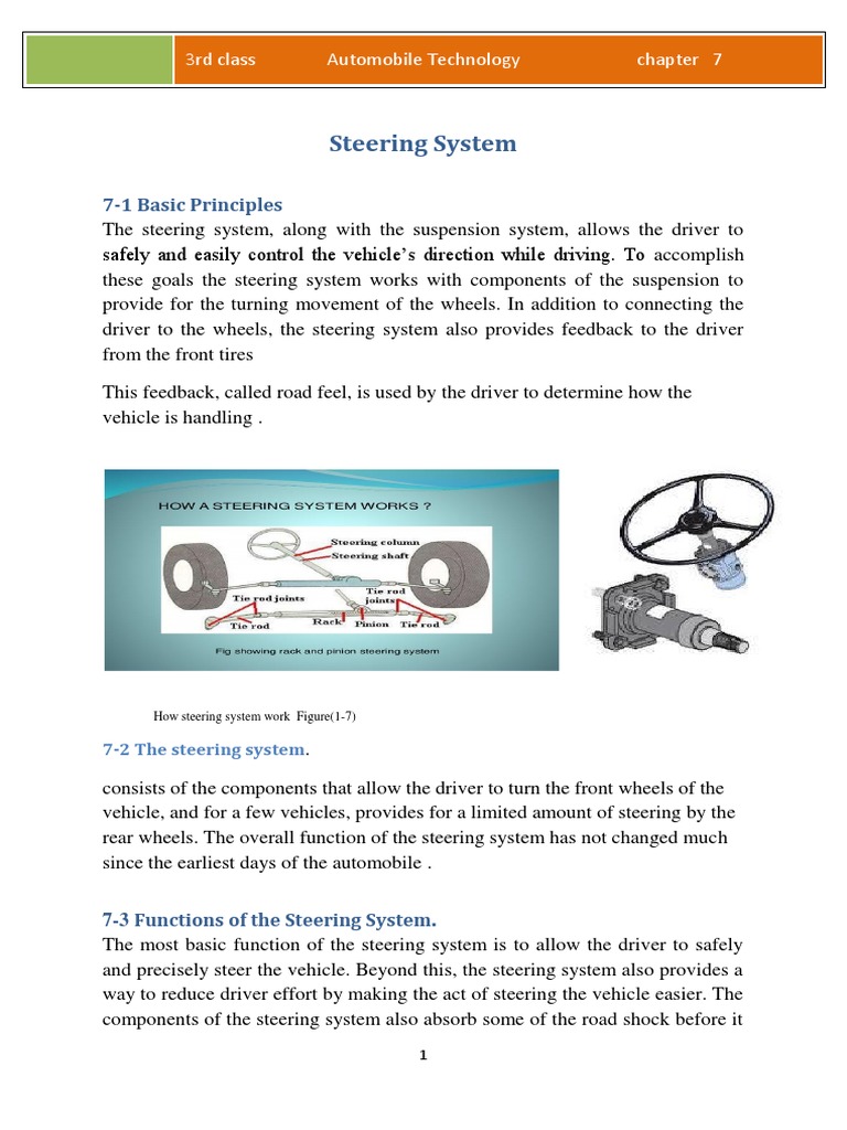 Steering System: 7-1 Basic Principles | PDF | Steering | Gear