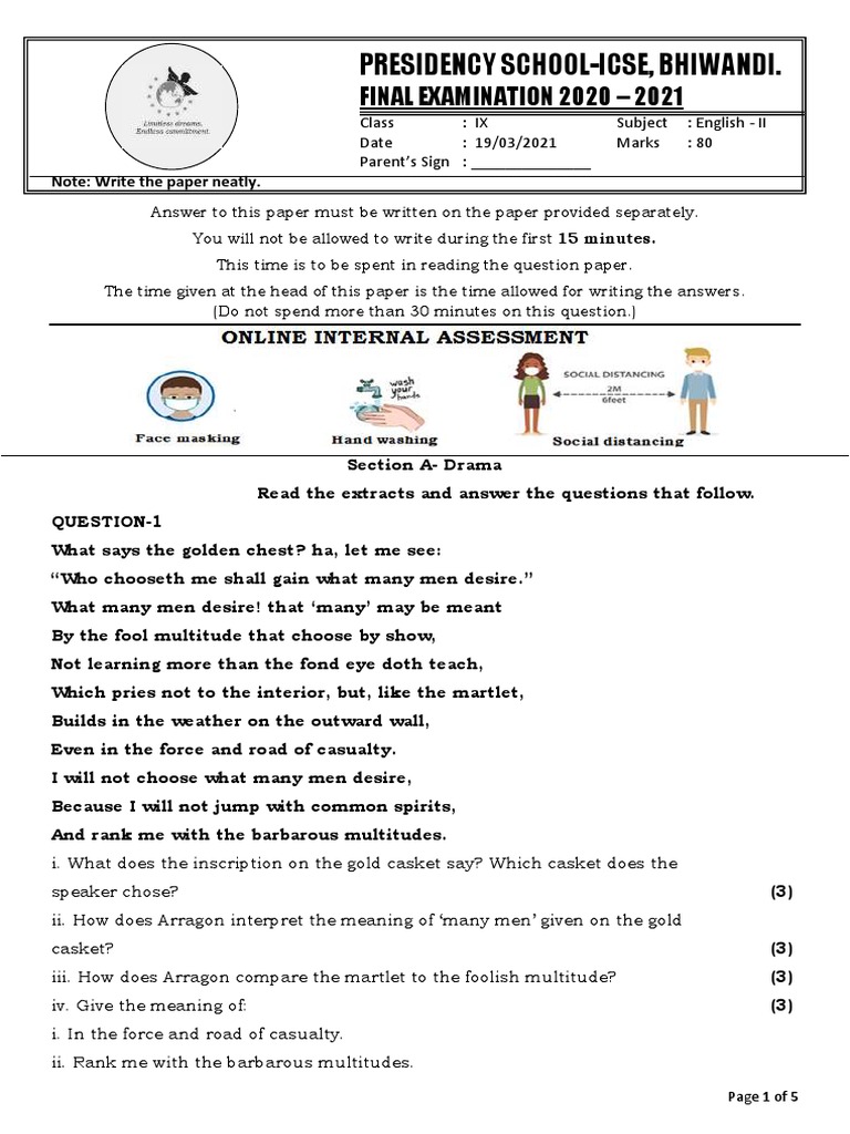 Grade 9 English II Final Exam | PDF | The Merchant Of Venice