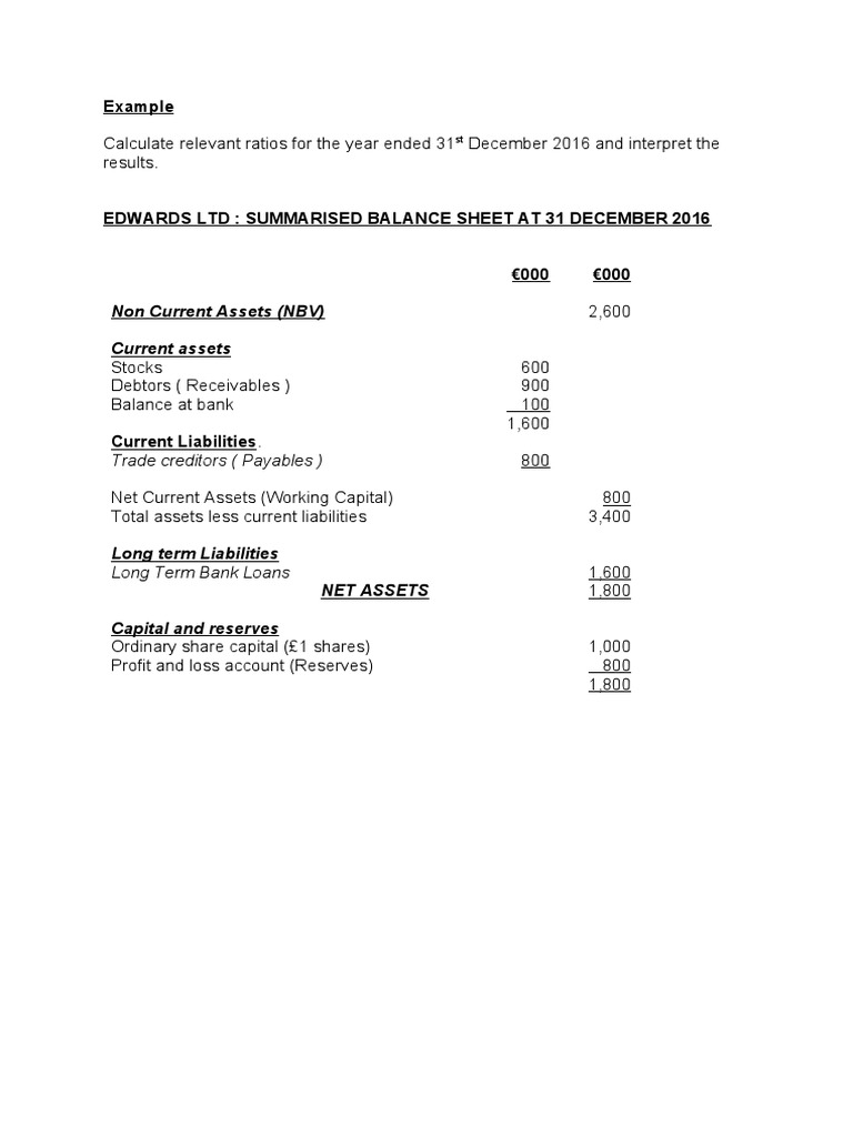 Example: Non Current Assets (NBV) Current Assets | Download Free PDF ...