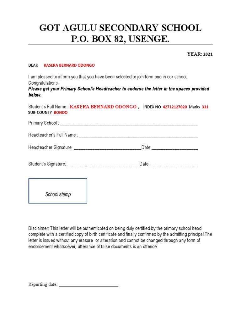 Got Agulu Secondary School P.O. Box 82, Usenge | PDF | Clothing ...