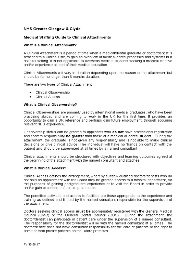 NHS Greater Glasgow & Clyde Medical Staffing Guide To Clinical ...