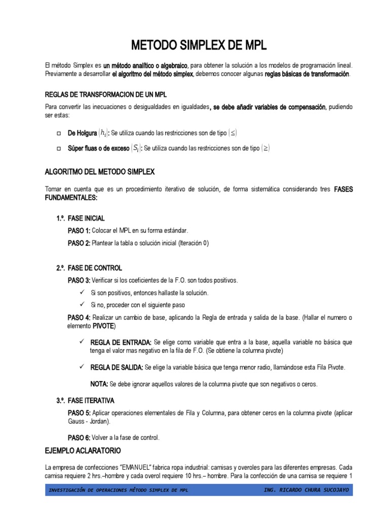 Algoritmo Del Metodo Simplex | PDF | Algoritmos | Algoritmos y ...