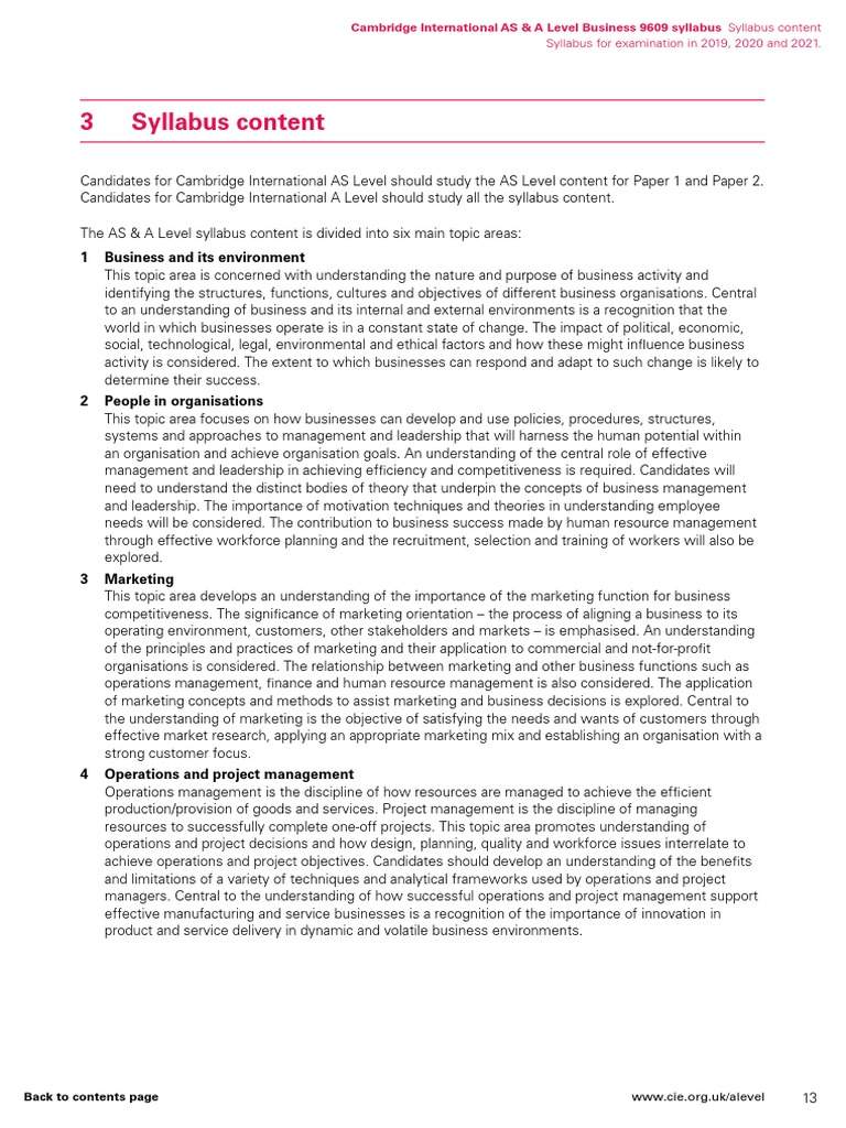 (9609) AS and A Level Business Syllabus | PDF | Marketing | Strategic ...